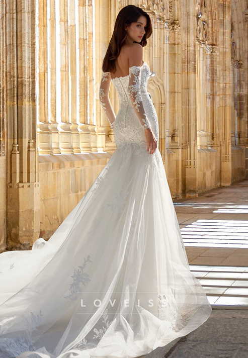 V-Neck Sleeveless Lace Appliques Mermaid Wedding Dress – Loveiss