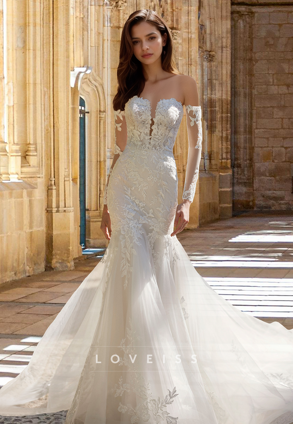 V-Neck Sleeveless Lace Appliques Mermaid Wedding Dress – Loveiss